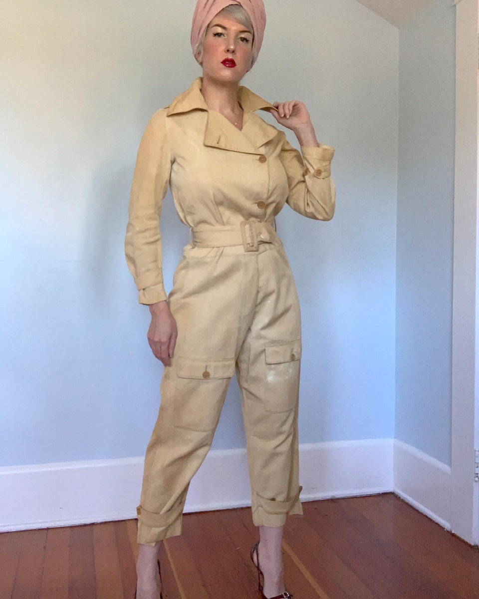 Early 1940s Cotton Tan Denim Womens Workwear Boiler Suit w/ Belt ...