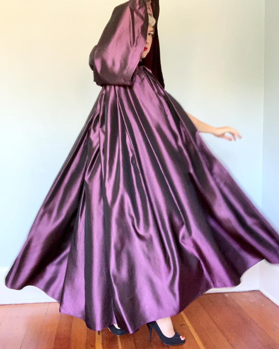 Custom Made 1970s Iridescent Amethyst Silk Taffeta Dramatic Cape with ...