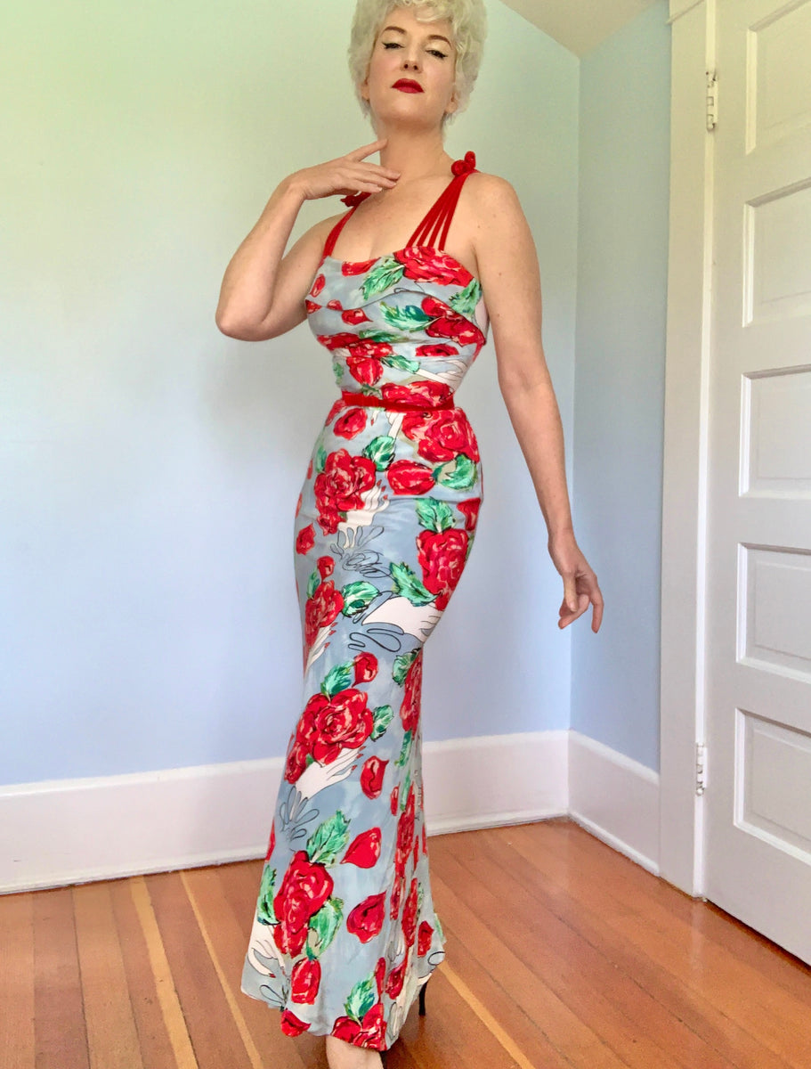 Dita Von Teese Silk “Bon Bon” Bias Cut Gown w/ Rose & Hand Print ...