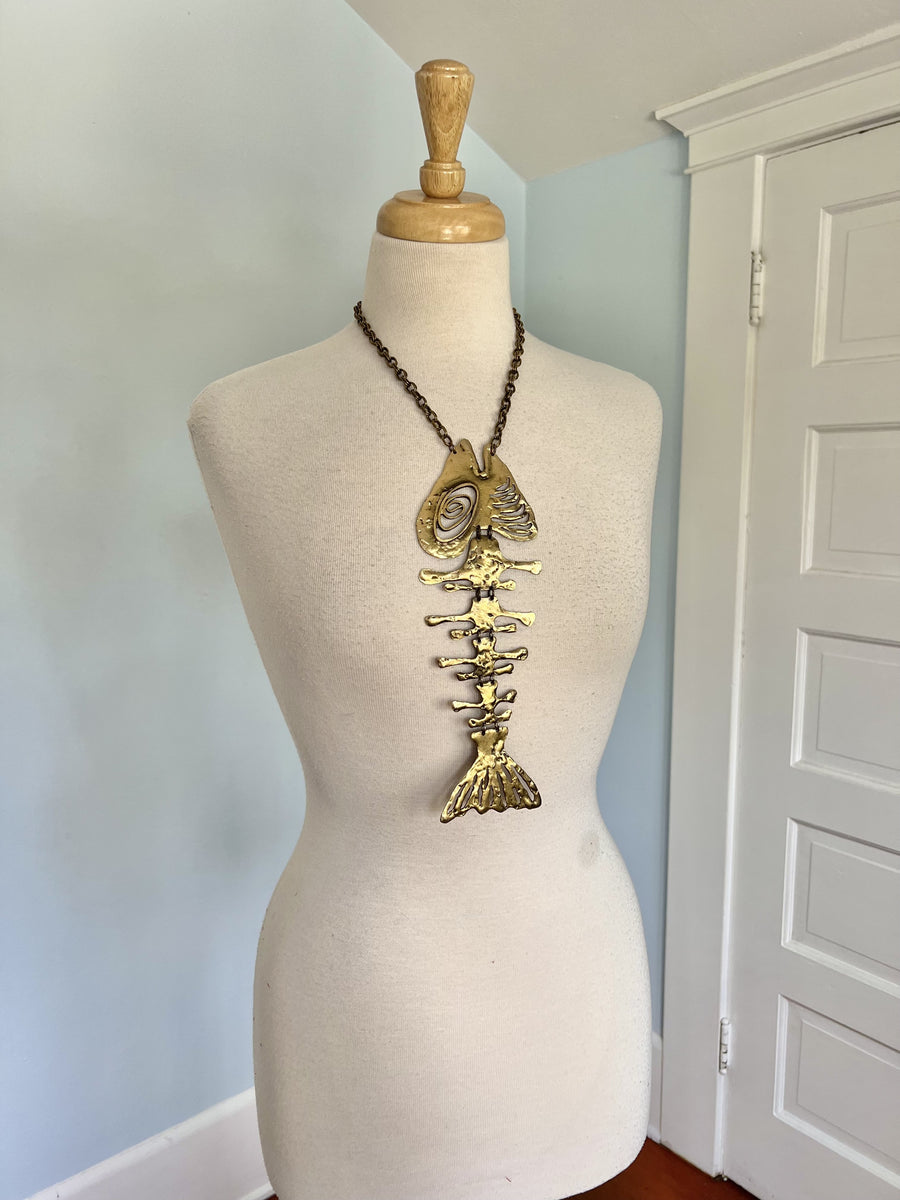 1960s Modernist Designer "Louis Giusti" Huge Gold Metal Fish Skeleton ...
